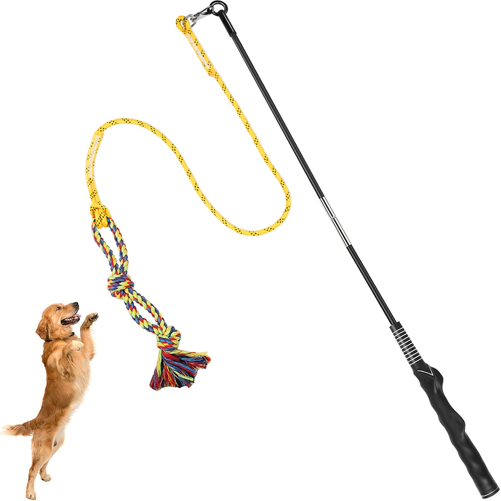 DIBBATU Flirt Pole for Dogs Interactive Dog Toys for Large Medium Small Dogs Chase and Tug of War, Dog Teaser Wand with Lure Chewing Toy for Dog Outdoor Exercise & Training