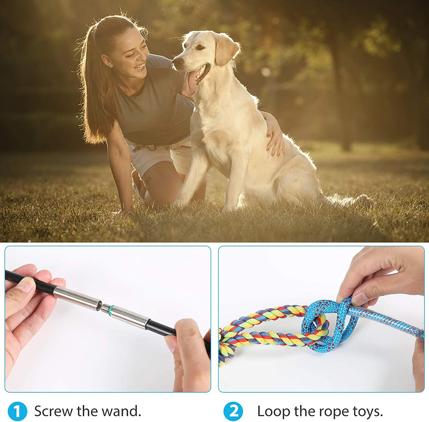 DIBBATU Flirt Pole for Dogs Interactive Dog Toys for Large Medium Small Dogs Chase and Tug of War, Dog Teaser Wand with Lure Chewing Toy for Dog Outdoor Exercise & Training