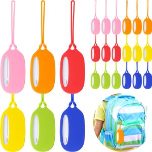 sanwuta 24 pieces kids luggage tags silicone bag tags for backpacks kids backpack tags with name/id/address card suitcase tags identifiers name tags for luggage