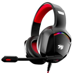 gaming headset with microphone for pc, xbox one series x/s, ps4, ps5, switch, stereo wired noise cancelling over-ear headphones with mic, rgb, for computer, laptop, mac, nintendo, gamer (red)