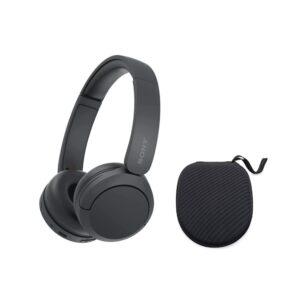 sony wh-ch520 compact easy carrying wireless bluetooth on-ear headphones with microphone (black) bundle with protective hard case for headphones (2 items)