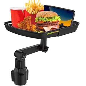 kelofam larger cup holder tray, 10 inch car food tray for eating, detachable 3 in 1 car cup holder expander and 360° rotating car cup holder tray table with phone holder, road trip essentials