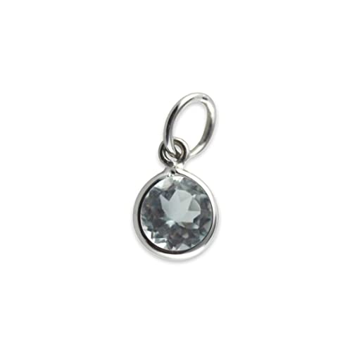 Aquamarine Charm 5mm Round Handmade In 14k White Gold