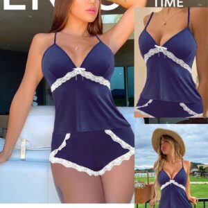 Avidlove Pajama Set Summer Short Sleepwear Sexy Modal PJ Cami Shorts Set Nightwear Set (Blue,XL)