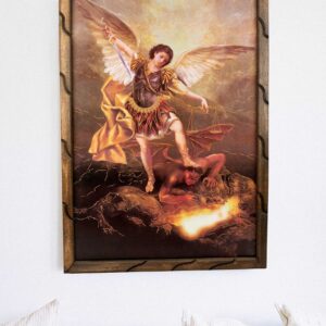 DVDMATINEMOVIES - St. Michael Archangel Oil painting, Special Wooden Rustic Frame 24" x 36" inches St. Michael Archangel Art, San Miguel Cuadro rustico, Acrylic Coating, wall hang, wall decor, General Purposes