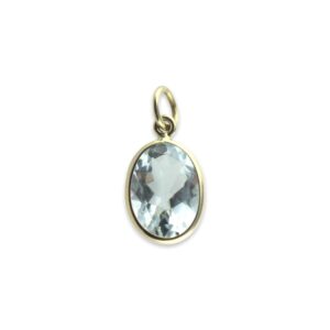 aquamarine charm 9x7 oval handmade in 14k yellow gold 1.50 carats