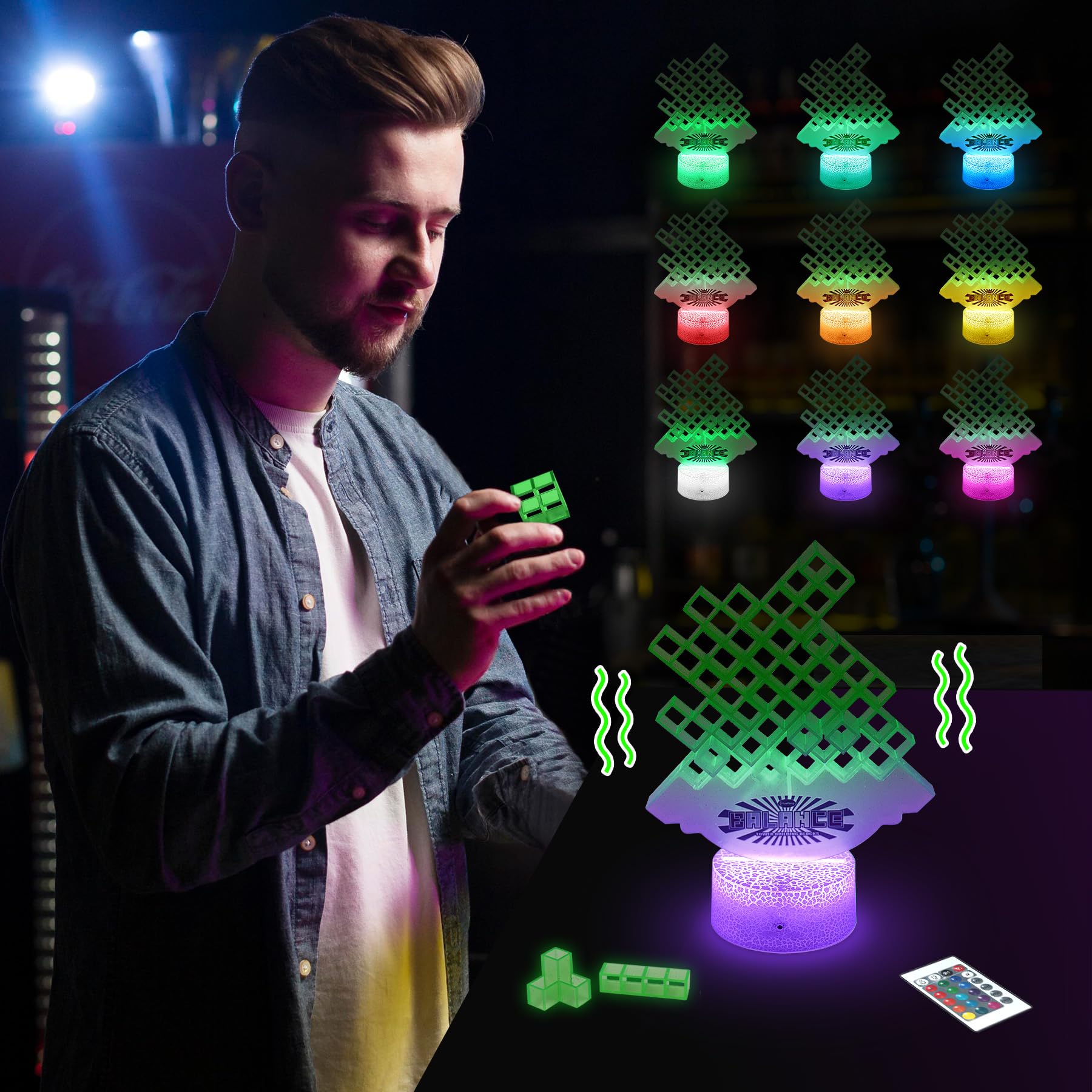 LED Glow in The Dark Stacking Game -Tumble Tetra Balance Tower Game with Color Changing Lights - Suspend Board Games for Adults & Family - Great for Summer Parties, Raves, or Blacklight