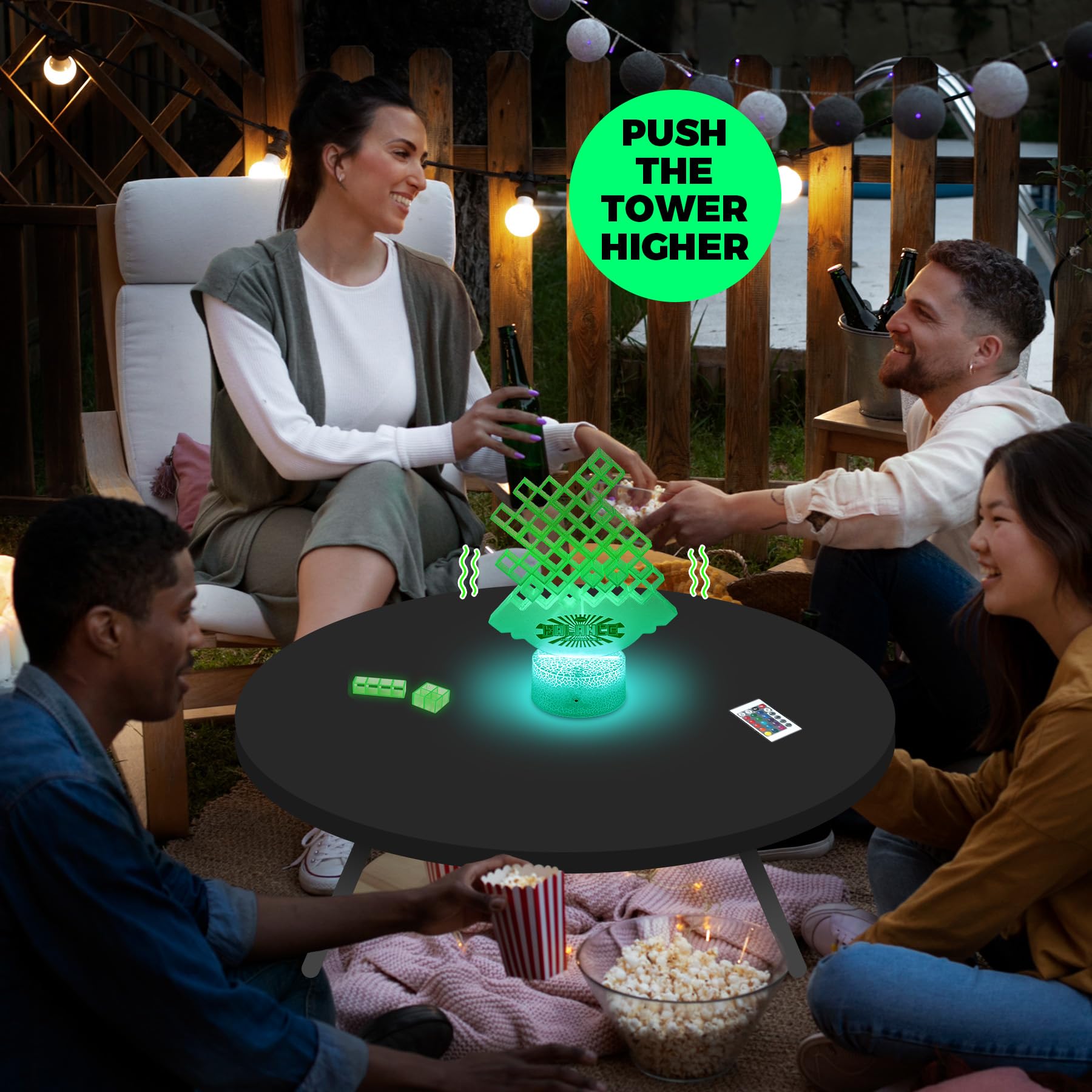 LED Glow in The Dark Stacking Game -Tumble Tetra Balance Tower Game with Color Changing Lights - Suspend Board Games for Adults & Family - Great for Summer Parties, Raves, or Blacklight