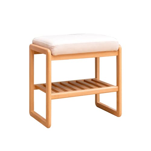 Aybihous3 Natural Solid Wood Shoe Bench, Beech Wood Storage Rack Organizer with High Rebound Sponge Cushion