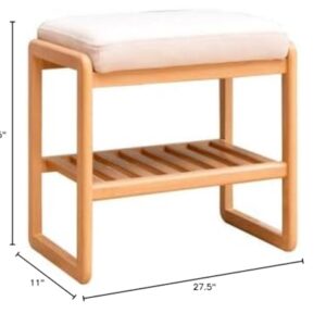 Aybihous3 Natural Solid Wood Shoe Bench, Beech Wood Storage Rack Organizer with High Rebound Sponge Cushion