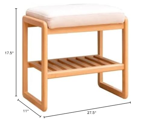 Aybihous3 Natural Solid Wood Shoe Bench, Beech Wood Storage Rack Organizer with High Rebound Sponge Cushion