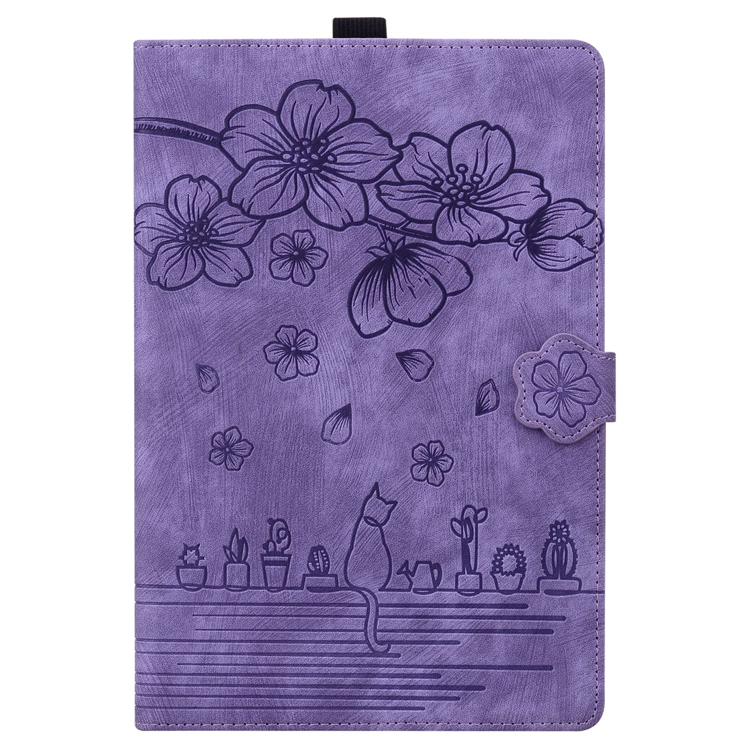 UUcovers for iPad 10th Generation 10.9 inch Case 2022 with Stand/Pencil Holder/Pocket/Magnetic Smart Embossed Flower PU Leather Folio Cover,Auto Wake/Sleep & Multiple Angles,Cherry Blossom Purple Cat