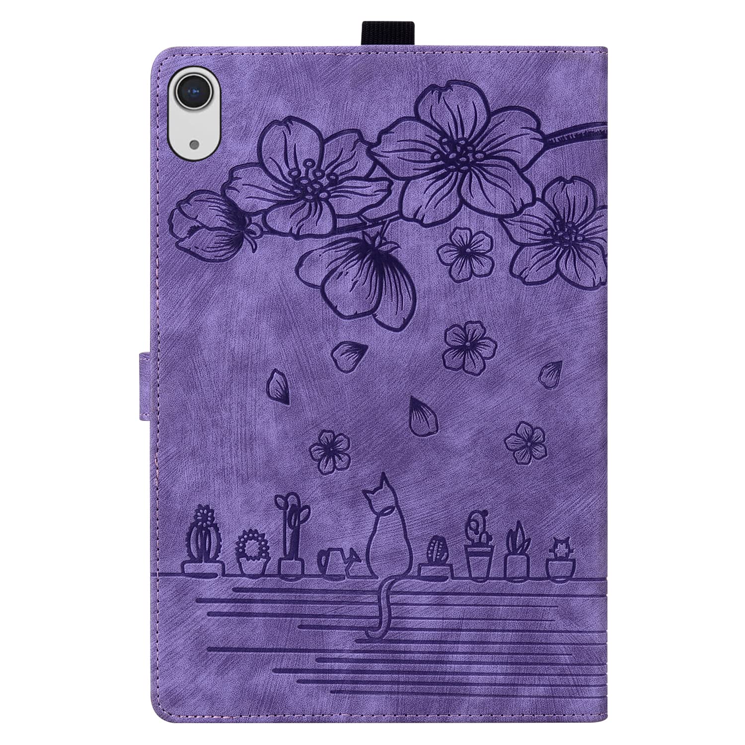 UUcovers for iPad 10th Generation 10.9 inch Case 2022 with Stand/Pencil Holder/Pocket/Magnetic Smart Embossed Flower PU Leather Folio Cover,Auto Wake/Sleep & Multiple Angles,Cherry Blossom Purple Cat