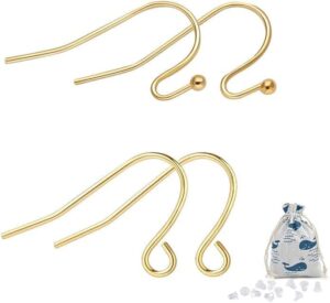 14k gold earring hooks real hypoallergenic 100pcs ball dot ear wires + fish hooks jewelry making supplies findings with 100pcs clear rubber earring backs for diy jewely