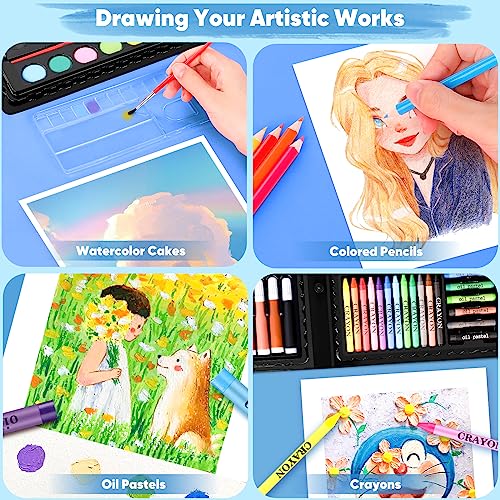 iBayam Art Supplies, 149-Pack Drawing Kit Painting Art Set Art Kits Gifts Box, Arts and Crafts for Kids Girls Boys, with Coloring Book, Crayons, Pastels, Pencils, Watercolor Pens & Cakes