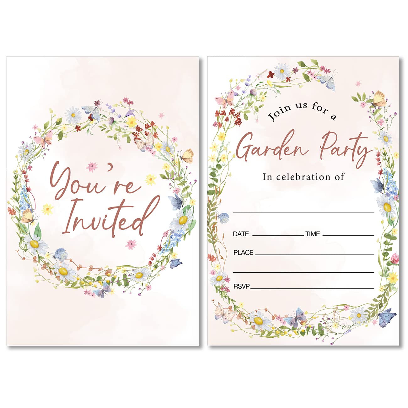 Soiceu Wildflower Garden Party Invitations with Envelopes Set of 20 Watercolor Wildflower Birthday Party Invites Fill in Blank