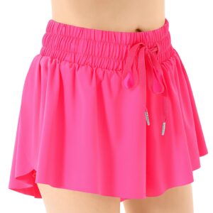 qoonoo girls butterfly shorts with pocket flowy athletic shorts high waist preppy running shorts for kids teen (hot pink,large)