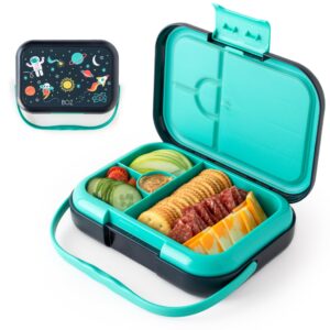 boz bento box for kids - kids bento lunch box for ages 3 to 7 – toddler lunch box for daycare – leak proof 4 compartments kids lunch container – dishwasher safe kids bento box – space lunch box