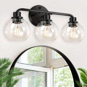 bathroom light fixtures black vanity light, 3 light modern wall sconces lighting bathroom lights with globe clear glass shades, bath wall lights wall lamp for mirror kitchen living room hallway