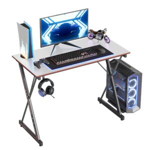 cubicubi gaming desk 32 inch pc computer desk, home office desk table gamer workstation, simple game table, white