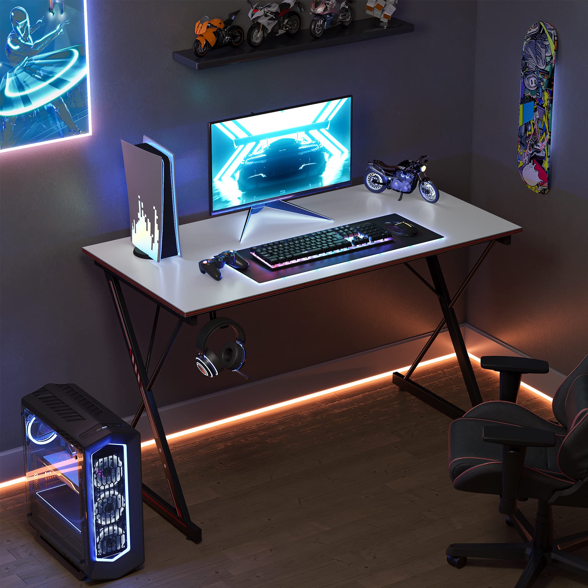 CubiCubi Gaming Desk 32 Inch PC Computer Desk, Home Office Desk Table Gamer Workstation, Simple Game Table, White