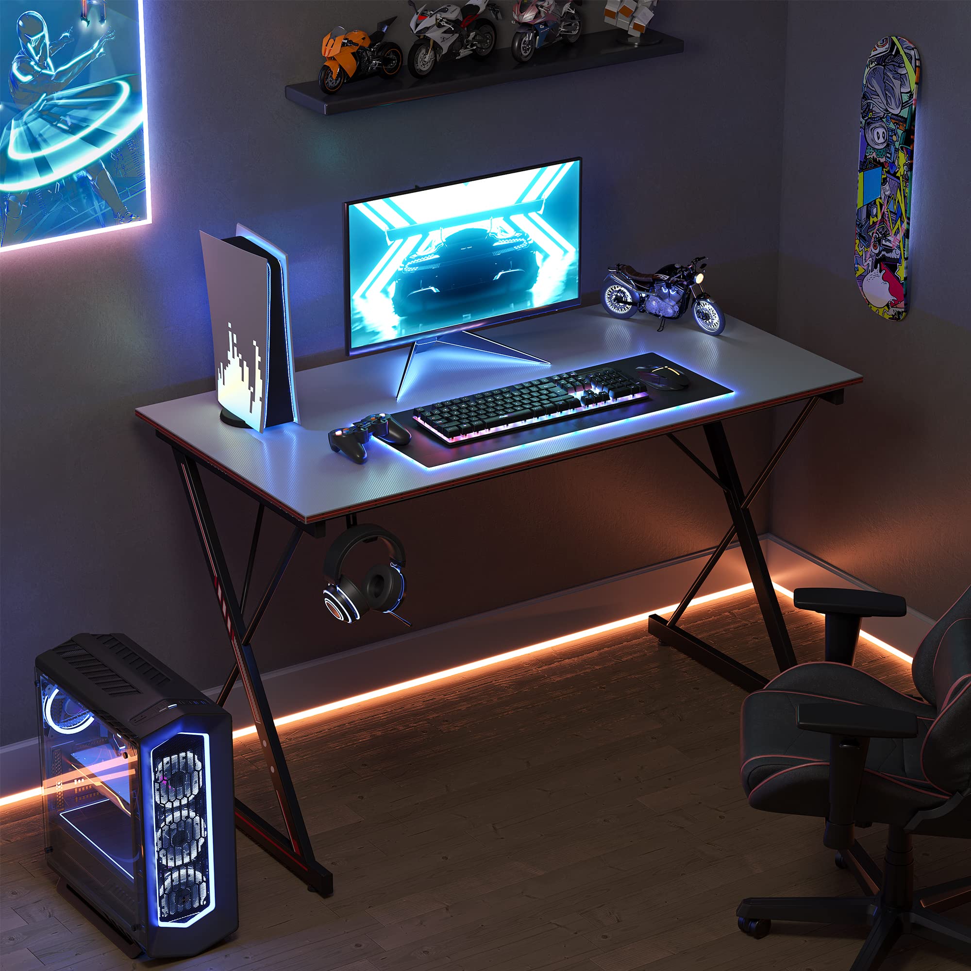 CubiCubi Gaming Desk 40 Inch PC Computer Desk, Home Office Desk Table Gamer Workstation, Simple Game Table, Gray