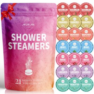 shower steamers aromatherapy 21-pack shower bombs gifts for mom wife, organic eucalyptus rose lavender mint wrapefruit chamomile watermelon essential oil, unique birthday gifts for women girlfriend