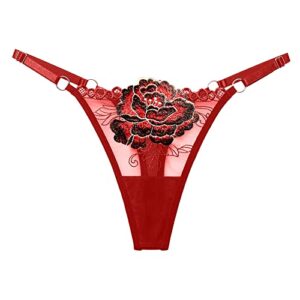 underwear women sexy thongs for women naughty slutty low rise embroidery underwire mesh lace t-back thong breathable stretch hollow out panty underwear wine