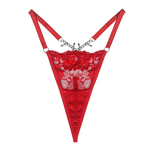 Underwear Women Sexy Lace G- String Thongs for Women Naughty for Sex Low Waist Stretch T-Back Tangas Breathable Lightweight Bikini Pants Women Underwear Red