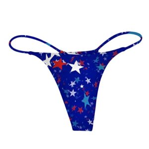 Underwear Women G String Thongs for Women 4Th of July Low Rise Us Flag Print Regular & Plus Size T-Back Breathable Lightweight Cheeky Pantyunderwear Blue