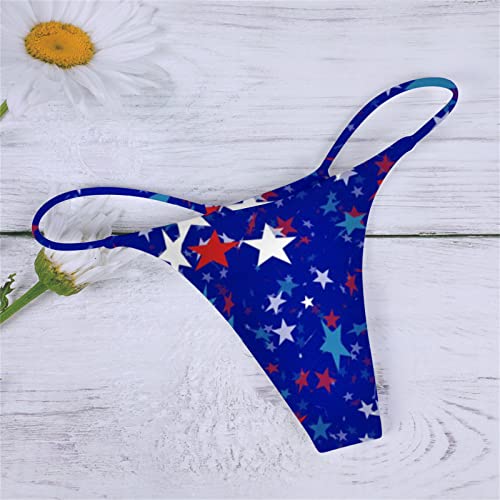 Underwear Women G String Thongs for Women 4Th of July Low Rise Us Flag Print Regular & Plus Size T-Back Breathable Lightweight Cheeky Pantyunderwear Blue