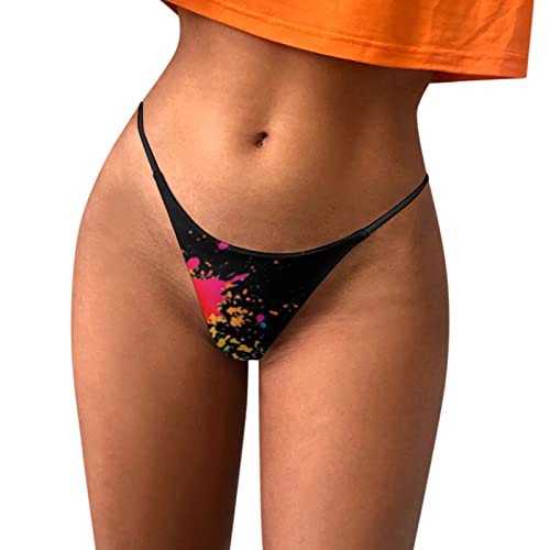 Underwear Women G String Thongs for Women Low Rise Graphic Print Soft T-Back Tangas Breathable Comfort Hipster Stretch Cheeky Underpants Cheeky Underwear for Women Black