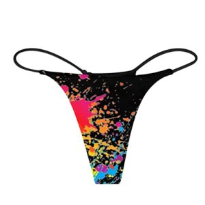 Underwear Women G String Thongs for Women Low Rise Graphic Print Soft T-Back Tangas Breathable Comfort Hipster Stretch Cheeky Underpants Cheeky Underwear for Women Black