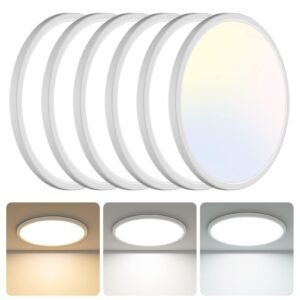 libtit 6 pack 13 inch led flush mount ceiling light, 3200lm 28w ultra-slim led ceiling light, 3000k/4500k/6000k selectable ceiling light fixture for bedroom, kitchen, bathroom, hallway - white