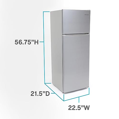 West Bend Apartment Refrigerator Freestanding Slim Design Full Fridge with Top Freezer for Condo, House, Small Kitchen Use, 7.4-Cu.Ft, Metallic