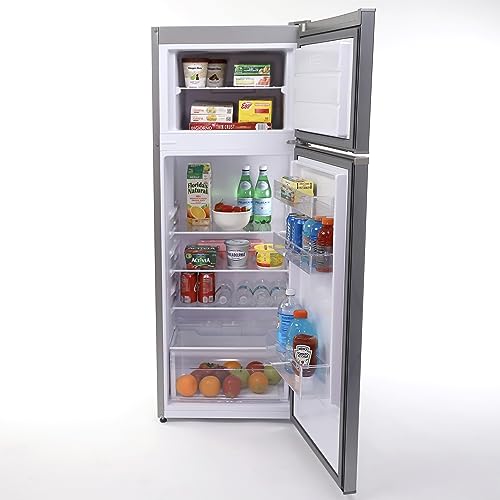 West Bend Apartment Refrigerator Freestanding Slim Design Full Fridge with Top Freezer for Condo, House, Small Kitchen Use, 7.4-Cu.Ft, Metallic