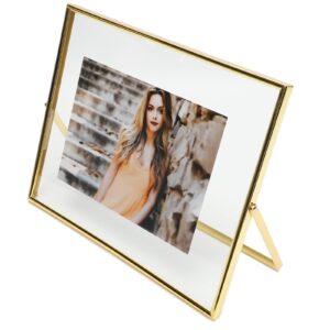 ahago gold floating frame(8"×10", horizontal), for picture 7x9, 6x8, 5x7, tabletop shelf photo frame, home or office decor, classy for holiday, birthday or wedding