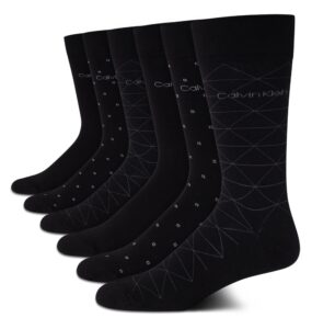 calvin klein men's 6 pack mixed pattern dress socks, size 4-12, black assorted