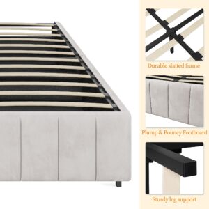 Yaheetech Queen Bed Frame Upholstered Platform Bed with 4 Storage Drawers, Large Storage Space/Strong Wooden Slats/Non-Slip and Noise-Free/No Fixed Headboard/No Box Spring Needed/Beige Queen Bed