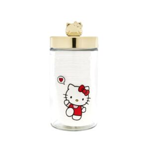 the crème shop x hello kitty chic reusable glass jar with premium soft cotton pads: gentle absorbent ideal for makeup removal skincare routine sensitive skin (reusable jar + premium cotton pads)