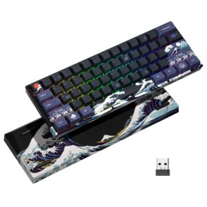 hitime xvx 60% gaming keyboard, rgb wireless mechanical keyboard, mini 60 percent gamer keyboard with hot-swappable pre-lubed linear switch for windows & mac (great wave off kanagawa)