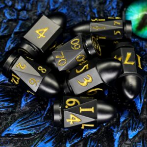 Bullet Metal DND Dice, HNCCESG Dungeons and Dragons D&D Dice RGB D and D Dice Unique Cool DND Dice Set for Role Playing Table Board Games Warhammer Shadowrun (Bullet Black Gold)