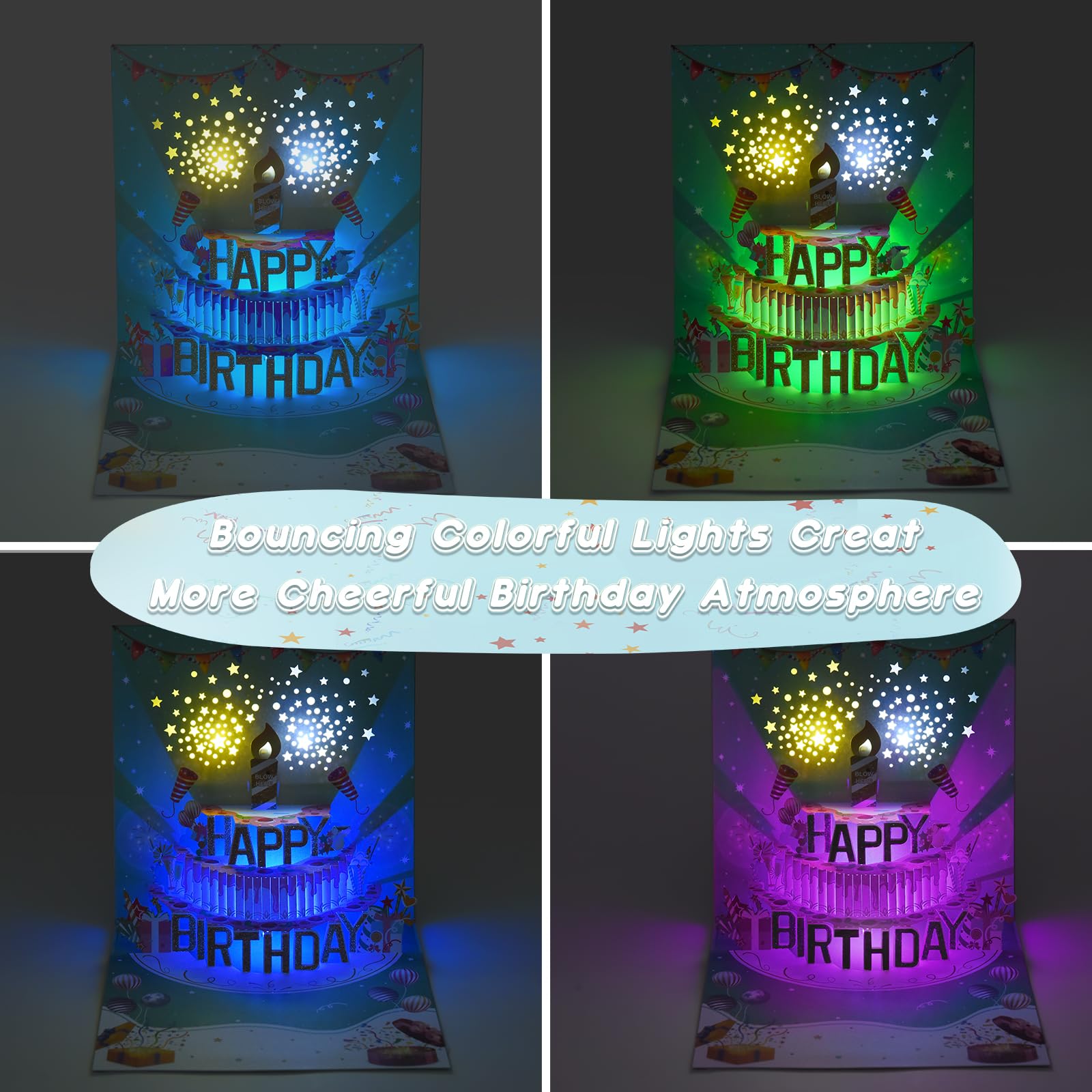 VIVIKEN Musical Birthday Cards, 3D Pop Up LIGHT Blowable Cake Happy Birthday Cards with Music and Cheers Sound, Funny Popup Greeting Card Birthday Gifts for Kids, Women, Men, Daughter, Mom