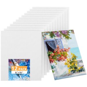 maxgear canvases for painting 8"x10", 12 pack painting canvas panels, 100% cotton blank flat art canvases for painting for acrylics oil watercolor tempera paints