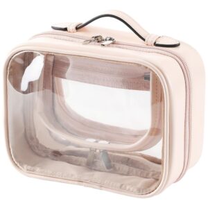 veki tsa approved toiletry bag transparent makeup bag double travel cosmetic bags case waterproof toiletries bag large capacity open storage bag organizer for women and girls (small pink)