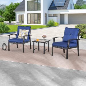 lokatse home 3 piece bistro set with square side table for balcony lounge porch yard, blue