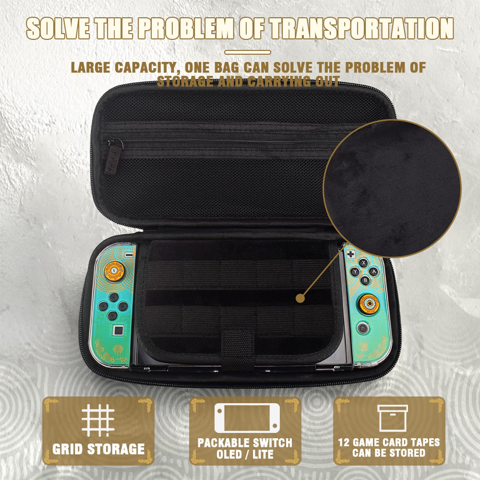 VGBUS Switch Case Compatible with Nintendo Switch Oled, Switch Oled Case Cover with Screen Protector,Playstand,Thumb Grip Caps for Nintendo Switch Oled(Tears of the Kingdom)