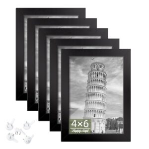 4x6 picture frame set of 5, wood photo frames for 4x6 pictures wall gallery black 4x6 frames tabletop or wall mount display for prints, photos, paintings, landscape and kids artwork (black)