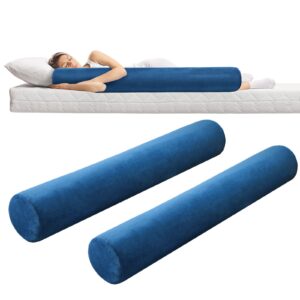 wesiti 2 pcs 47 x 7.48 in long bolster round body pillow with removable washable cover memory foam roll pillow cylinder bolsters for back, neck, leg, cervical relief for hugging sleeping (navy blue)