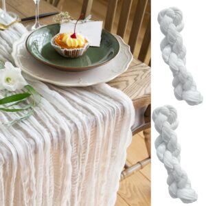 white cheesecloth table runner set of 2, 12 ft cotton gauze runner rustic table decorations, cheese cloth fabric bulk for white party decor, bohemian table runner extra long boho cheese cloth (142 in)